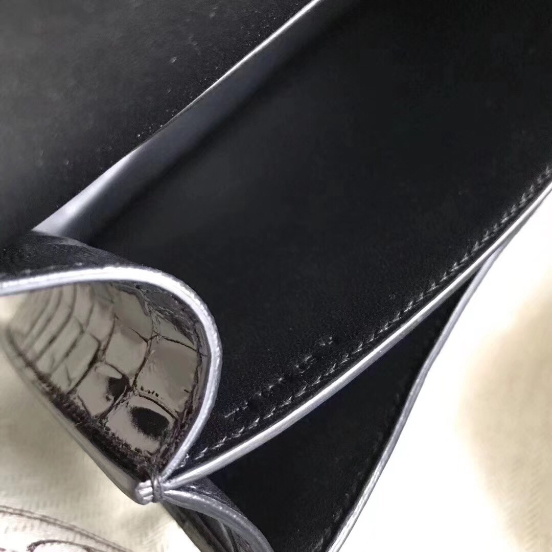 Fake Copy Hermes Constance 24cm Black Porosus Crocodile QY01889 ...
