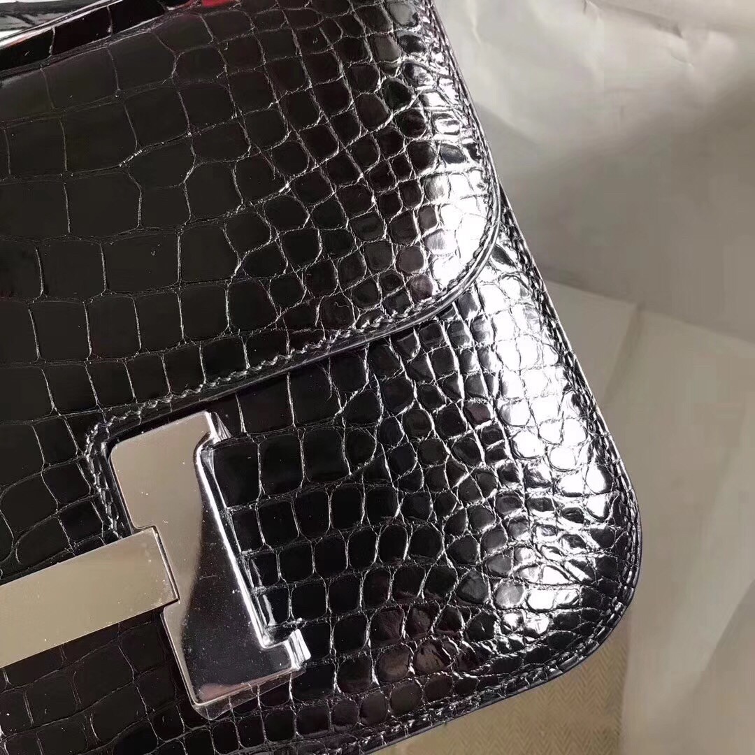 Fake Copy Hermes Constance 24cm Black Porosus Crocodile QY01889 ...