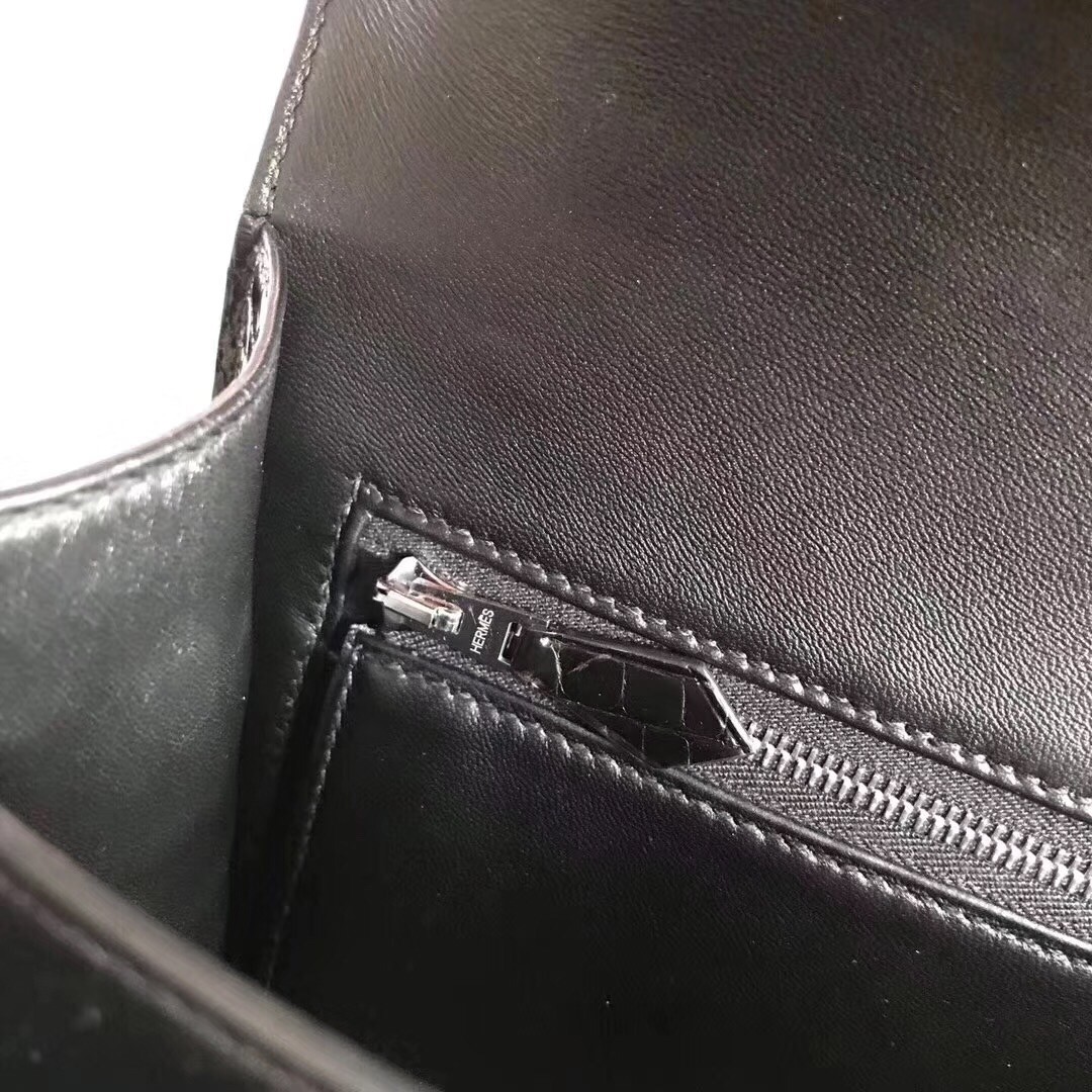 Fake Copy Hermes Constance 24cm Black Porosus Crocodile QY01889 ...