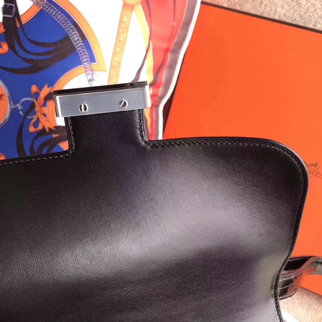 Fake Copy Hermes Constance 24cm Black Porosus Crocodile QY01889 ...