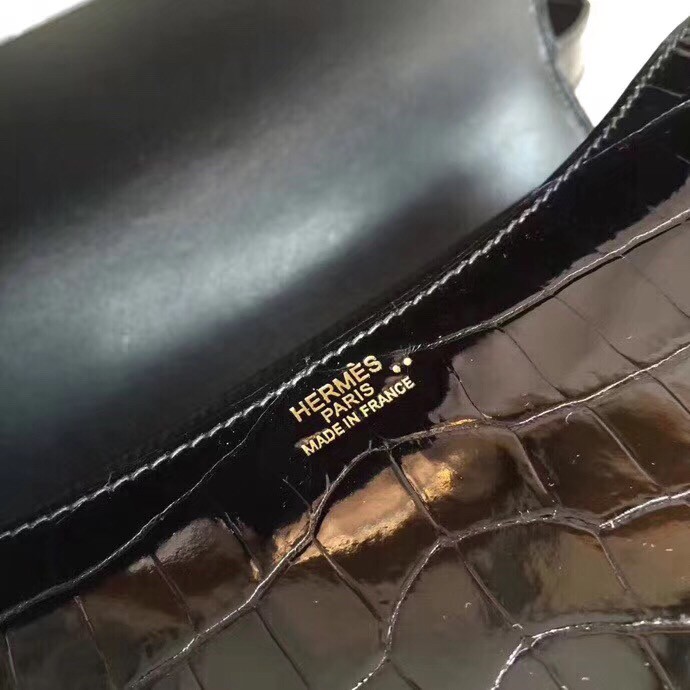 Fake Copy Hermes Constance 24cm Black Porosus Crocodile QY01889 ...