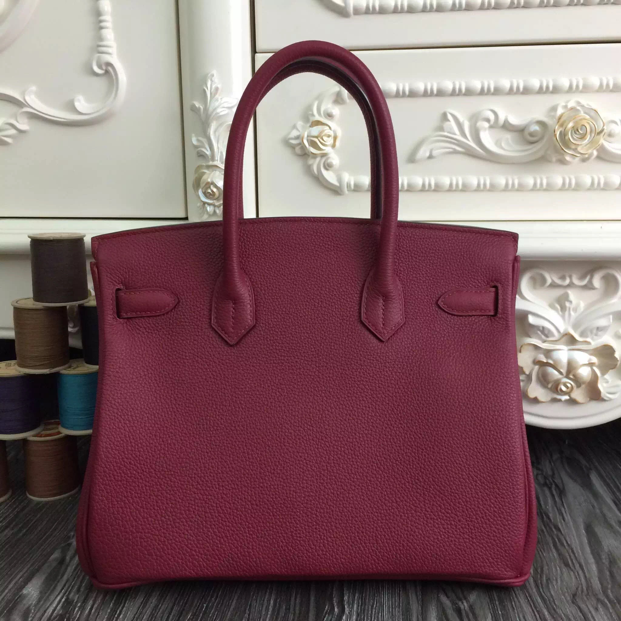 Hermes Birkin 30cm 35cm Bag In Bordeaux Clemence Leather QY01535 ...