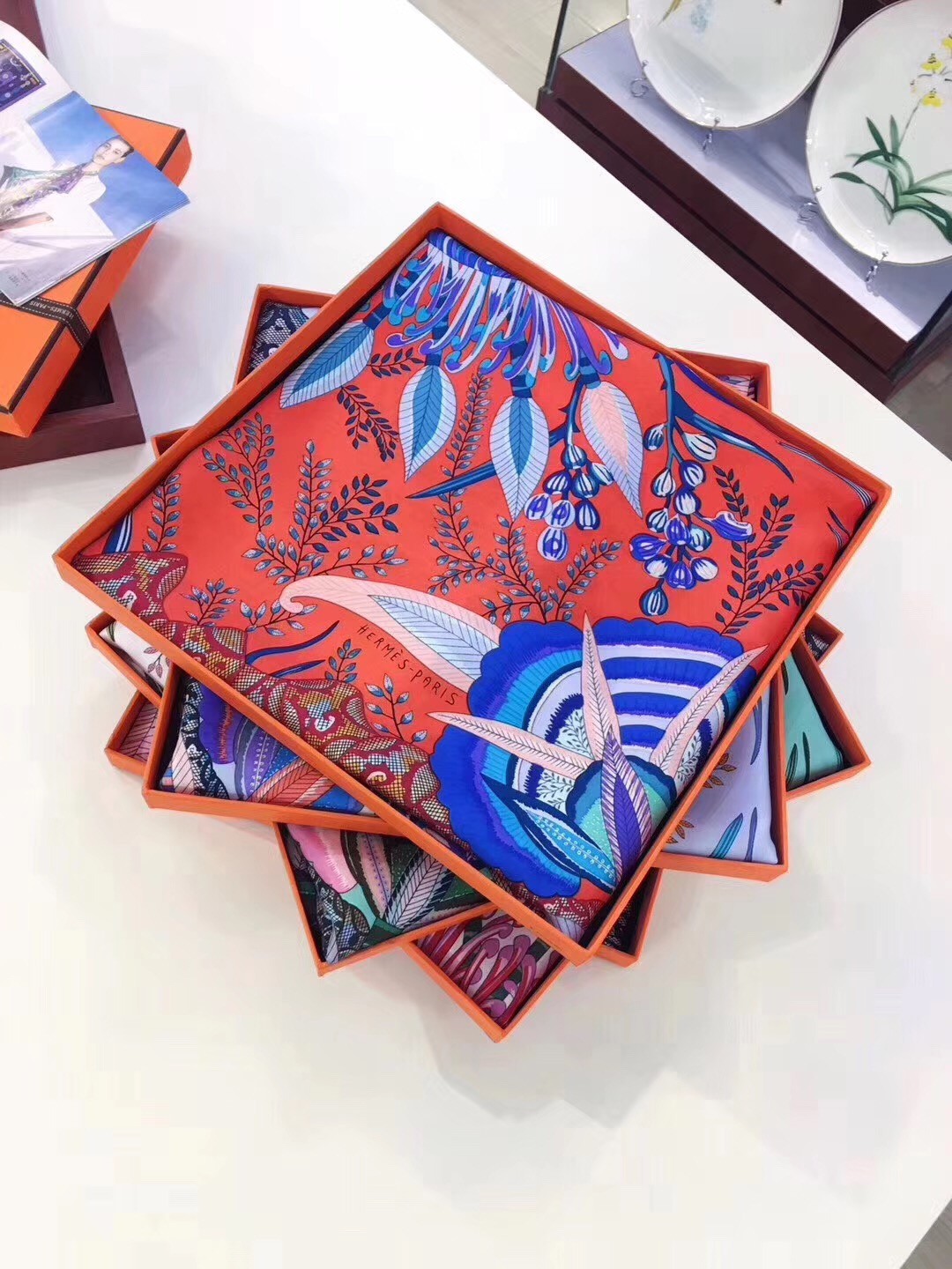 Hermes Orange Flowers of South Africa Silk Scarf QY01557 | Hermes Scarves