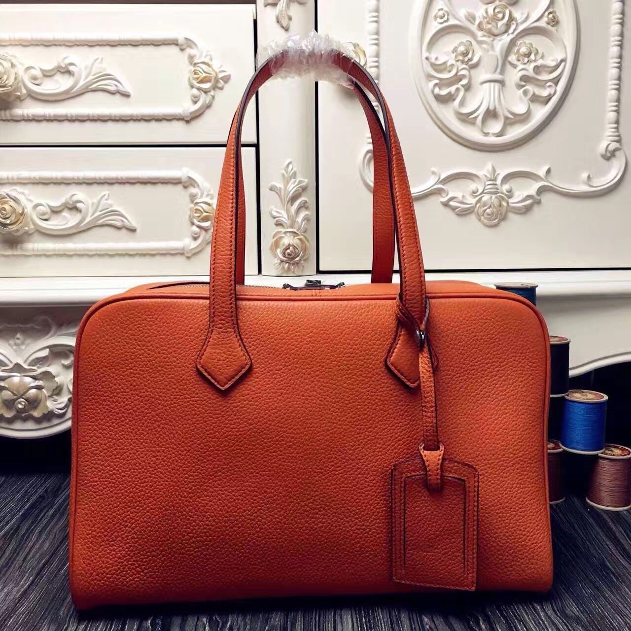 Hermes Victoria II 35cm Bag In Orange Leather QY00596 | Hermes Handbags
