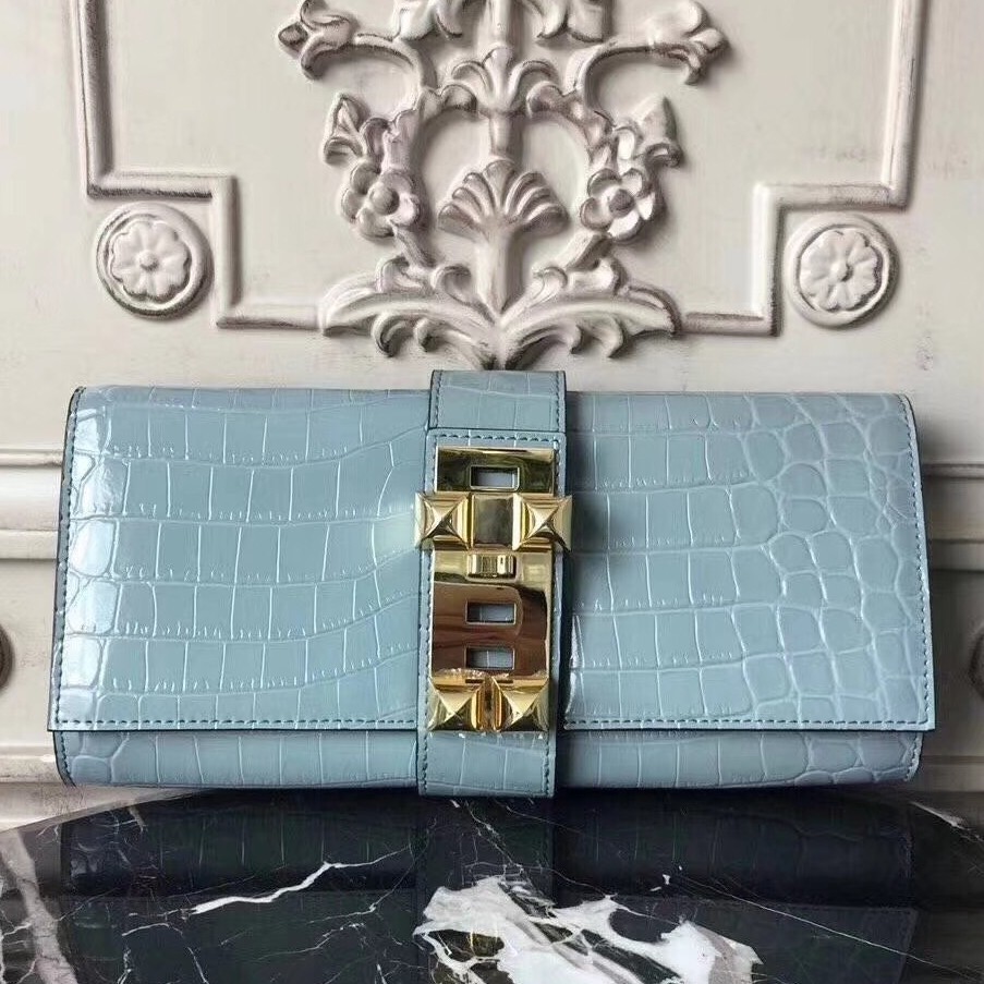 Hot Hermes Medor Clutch Bag In Ciel Crocodile Leather QY02322 | Hermes ...