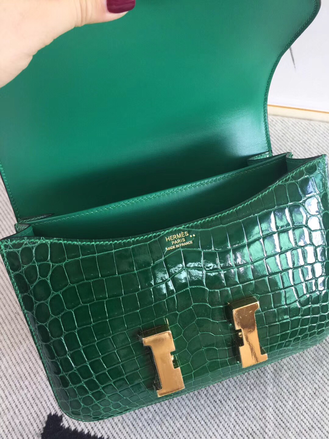 Replica Hermes Constance 24cm Green Porosus Crocodile QY02377 | Hermes ...