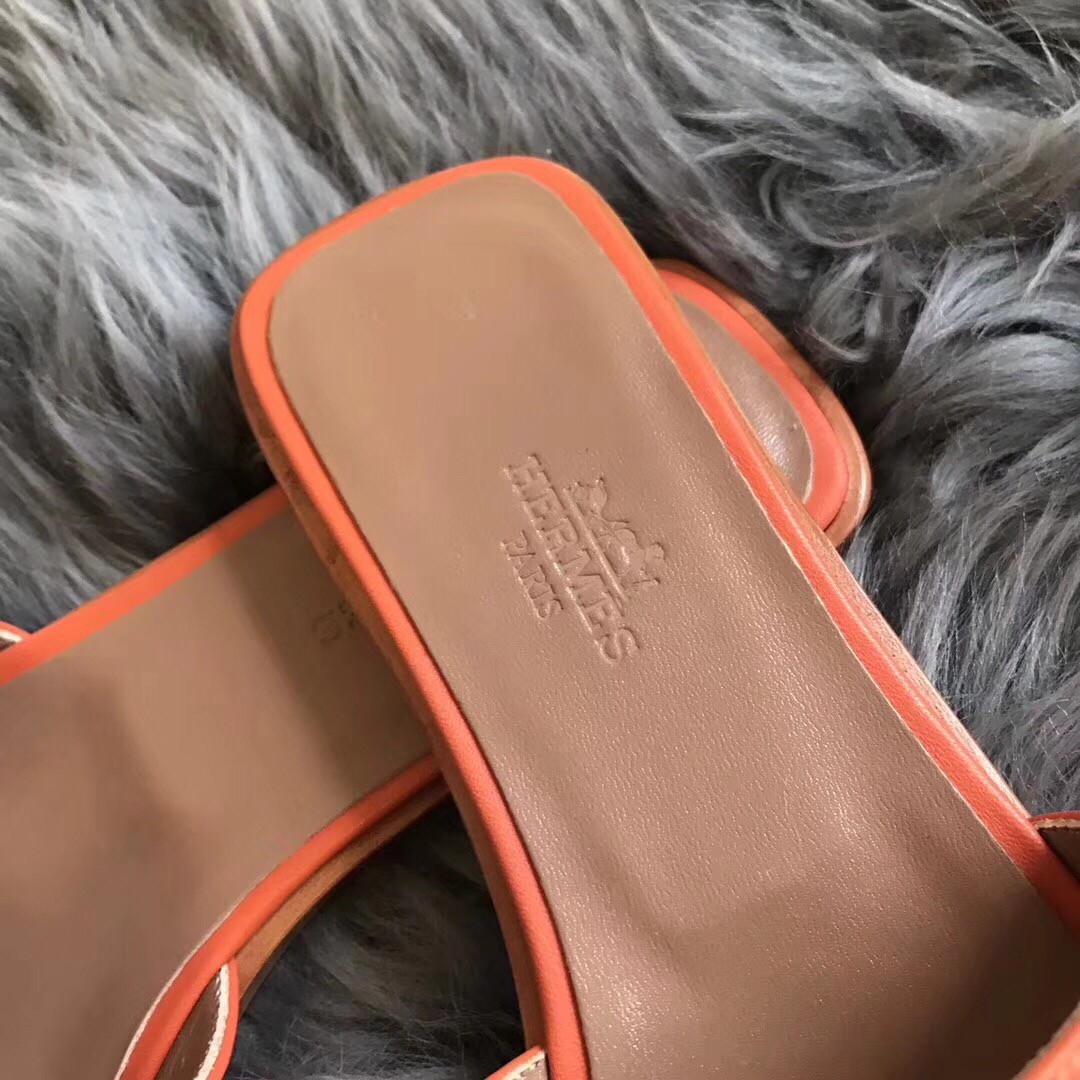 Top Fake Hermes Oran Sandals In Orange Swift Leather QY00065 | Hermes Shoes